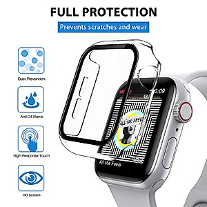 2 Pack LϟK Case for Apple Watch 44mm SE/Series 6/5/4 Built-in Tempered Glass Screen Protector,All-Around Ultra Thin Bumper Full Cover Hard PC Protective Case for iWatch 4/5/6/SE 44MM - Clear