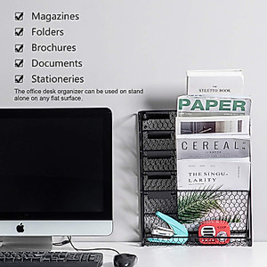 JINGWAYS Wall File Holder Hanging Mail Organizer Metal Chicken Wire Wall Mount Magazine Rack for Home and Office (Black)