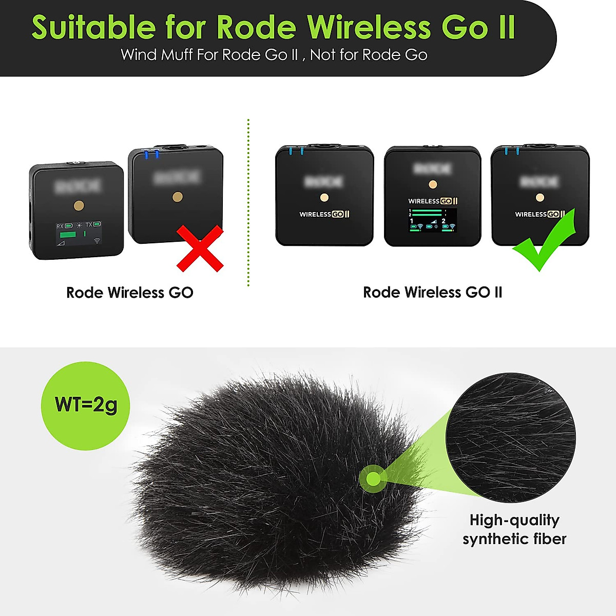 YOUSHARES 2PCS Wind Muff for Rode Wireless Go 2 Dual Channel Wireless System, Pop Filter Designed for Rode Wireless Go II - Rode Go 2 Mic Accessories