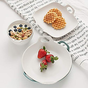 UPKOCH Porcelain Serving Tray Ceramic Dinner Plates 8 Inches with Double Handle Serving Platter Fruit Dessert Plate Cake Dish for Home Kitchen (White)