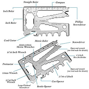 Furhua Multitool Credit Card Sized Pocket Tool, 42-in-1 Wallet Multi Tool Card - Gifts for Dad, Husband, Men - Bottle Opener | Cord Cutter | Screwdriver | Ruler | Scraper etc.