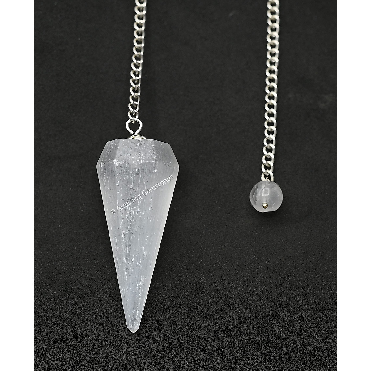 Amazing Gemstone Selenite Crystal Pendulum for Divination - Dowsing Pendulum Necklace with Chain and Crystal Ball for Reiki Healing and Crystal Grid Meditation