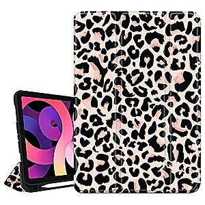 Hepix iPad Air 5th 4th Generation Case with Pencil Holder 2022 2020, iPad 10.9 inch Case Leopard Cheetah iPad Air 5 Case Trifold Protective Shockproof Cover Auto Sleep Wake