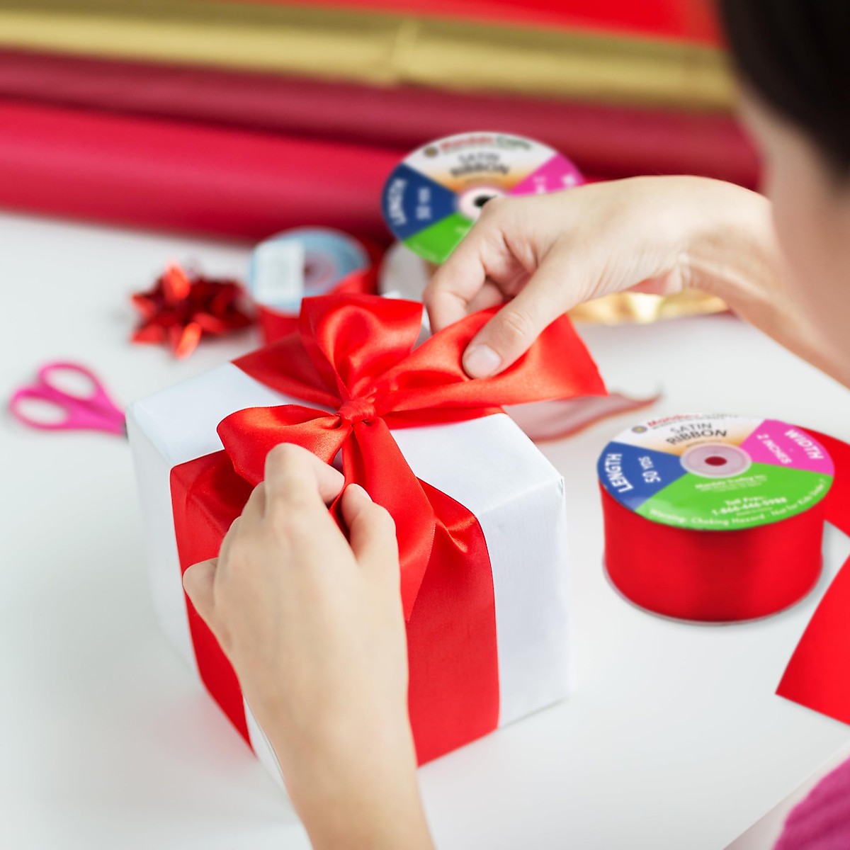 Mandala Crafts Navy Blue Satin Ribbon 3 Inches Wide for Crafts - Navy Blue Ribbon Satin for Hair - Solid Color Double Faced Satin Ribbon 25 Yards Roll for Wedding Gift Bows