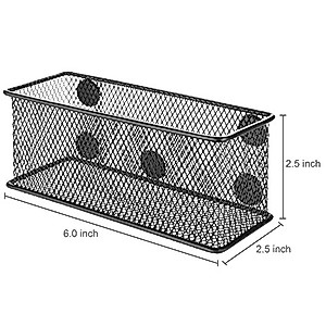MyGift Matte Black Metal Magnetic Marker Holder for Whiteboard, Office Supplies and Accessory Storage Mesh Baskets for Fridge, Set of 6