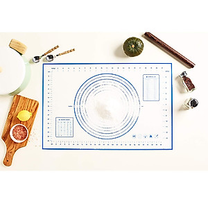 EasyOh Silicone Pastry Mat 100% Non-Slip with Measurement Counter Mat, Dough Rolling Mat, Pie Crust Mat 16 x 24 Inches Blue