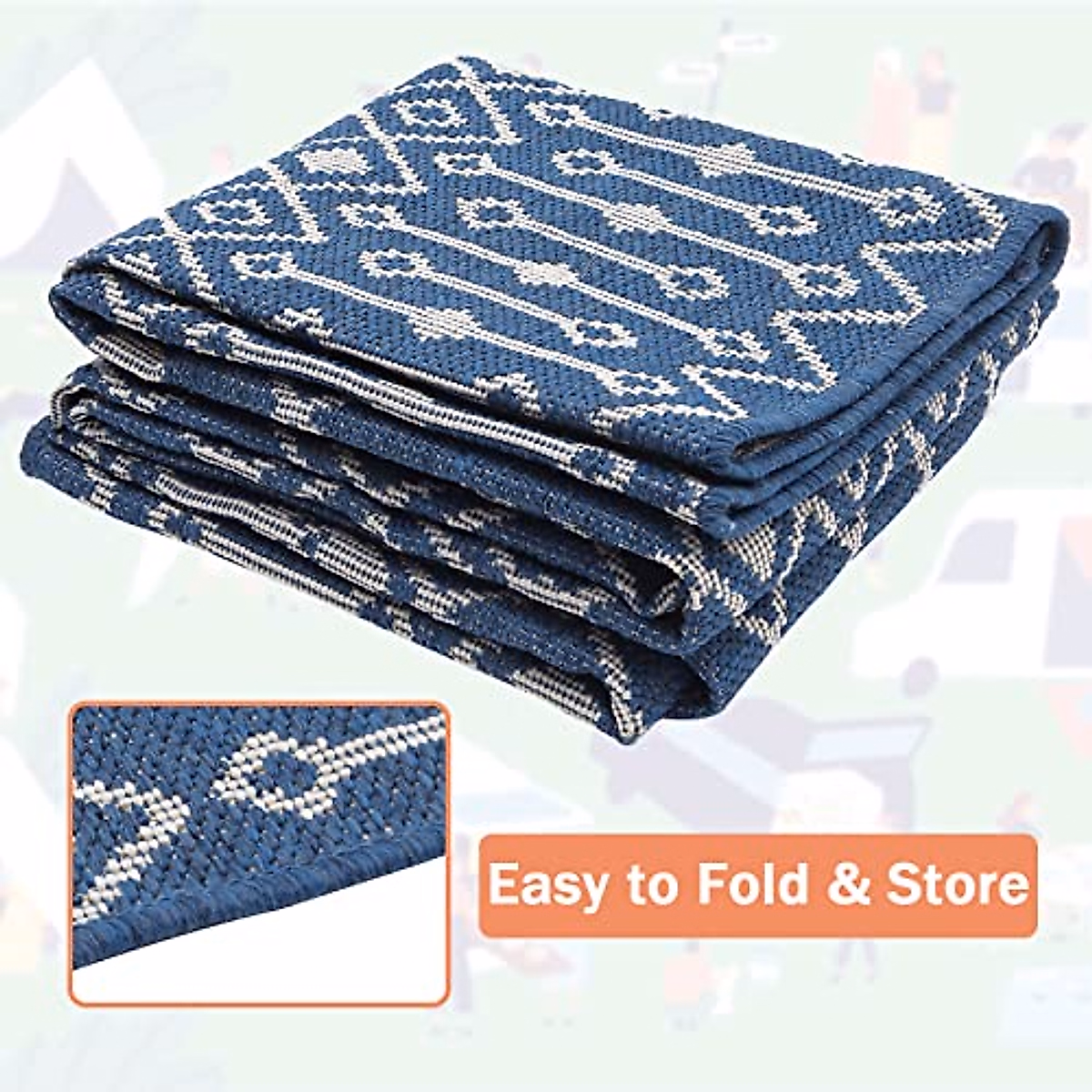 Patio Rug for Entrance Bohemian 5x8Ft Blue Area Rug Indoor Outdoor Rug Textured Weave Floor Carpet Durable Washable Rug for Patio,Home,Picnic,Camping