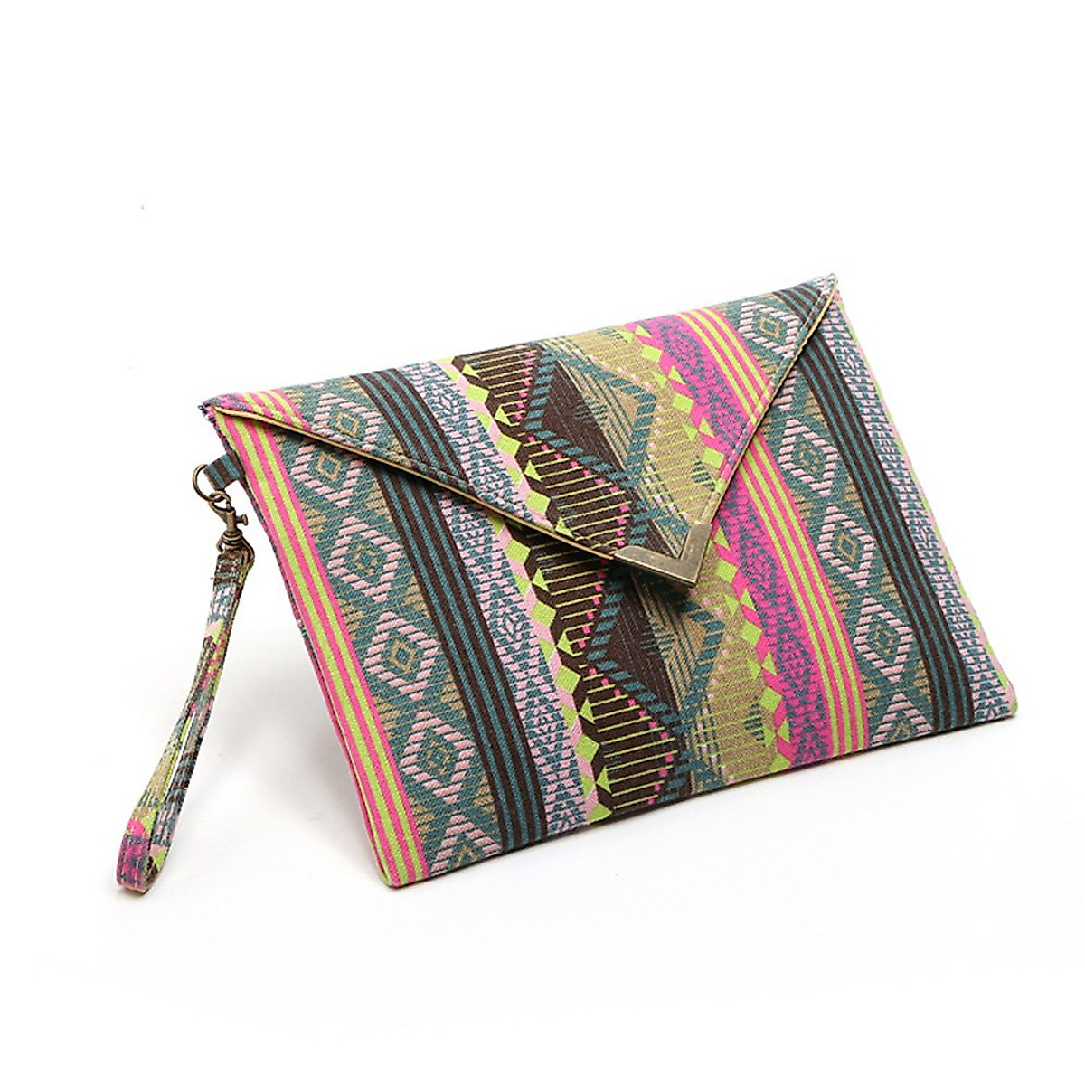 DukeTea Bohemian Oversized Clutch Purse, Large Canvas Envelope Evening Wristlet Bag Pink