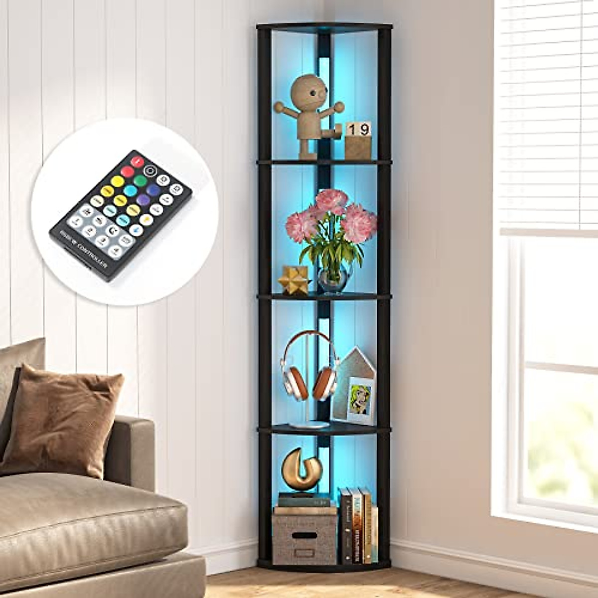 Tribesigns Corner Display Shelf with LED Lights