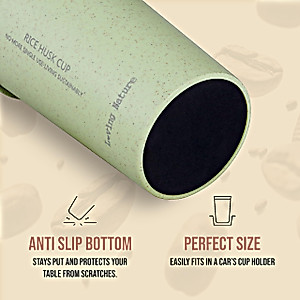 Loving Nature Rice Husk Cup, 14oz, BPA-Free, Double Wall Insulation, Reusable for Coffee Drinks, On-The-Go Travel Mug, Screw Tight Lid, Textured Grip, Lightweight, Water Bottle, Gifts (Green)
