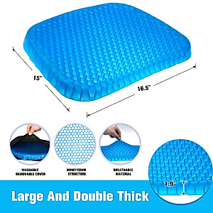 GHEMYULP Gel Seat Cushion,Office Chair Car Wheelchair Seat Cushion for Long Sitting,Cooling Seat Cushion Honeycomb Design with Non-Slip Cover,Pressure Relief(Arc:16.5 x 15.0 x 1.9 inches)