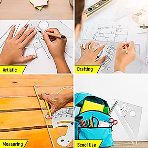 AMLESO 10 Inches Drafting Triangle Ruler Clear Metric Adjustable Ural Scale Professional Plain Edge Rulers