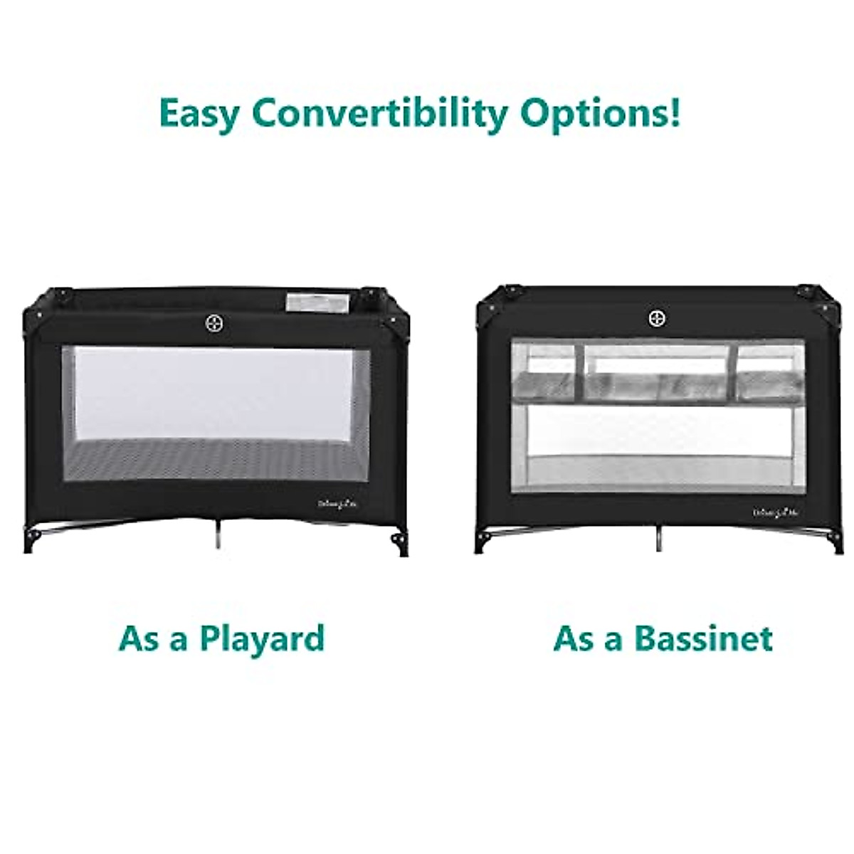 Dream On Me Zazzy Portable Playard with Bassinet in Black, Packable and Easy Setup Baby Playard, Lightweight and Portable Playard for Baby with Mattress and Travel Bag