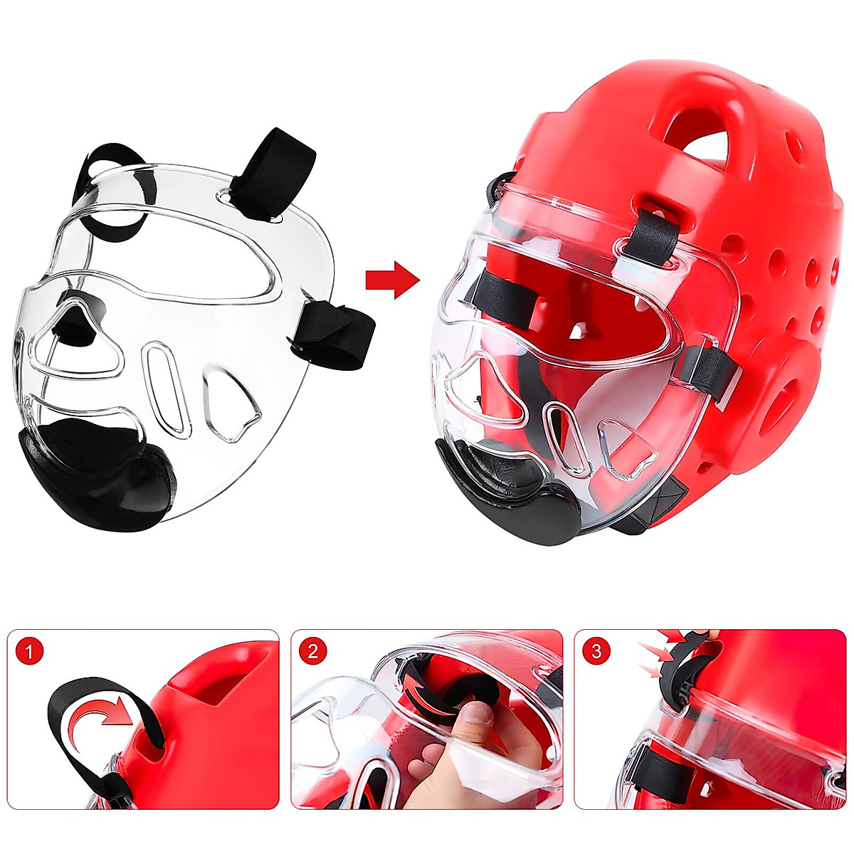 VOSAREA Adult Boxing Faceshield Taekwondo Sports Face Cover Sparring Face Guard Detachable Face (Transparent, 22.5X21X9CM)