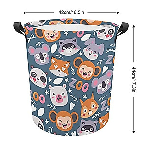 Zoo Animals Foldable Laundry Basket Waterproof Hamper Storage Bin Bag with Handle 16.5"x 16.5"x 17"