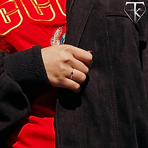 Takar Solid 10k Gold Solitaire Oval Shaped Genuine Birthstone Ring, Thin Stackable Gold Ring Band For Women, Oval Gemstone Rings, Birthday Gold Jewelry Gift for Her MADE IN USA.