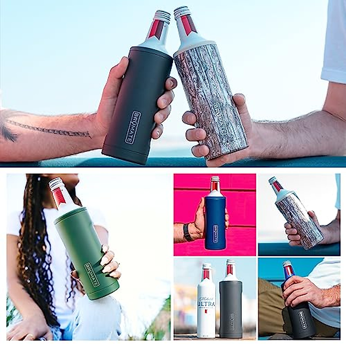 BrüMate Hopsulator Twist Can Cooler Insulated for 16oz slim aluminum bottles | Can Coozie Insulated Stainless Steel Drink Holder for Reclosable Slim Aluminum Beer Bottles (Aqua)