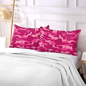 Pink Camo Pillowcase for Hair and Skin Body Pillow Cover Pillow Case Queen Size 20"X 30" Pillow Case Protector with Zipper for Body Pillows
