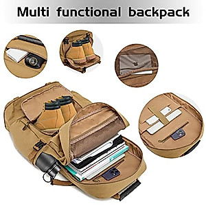 TUGUAN 50/60L Travel Backpack, Laptop Backpack for Men Large Capacity Outdoor Tactical Hiking Backpack with Shoe Compartment Expandable Canvas Rucksack for Travel Camping Climbing, Brown