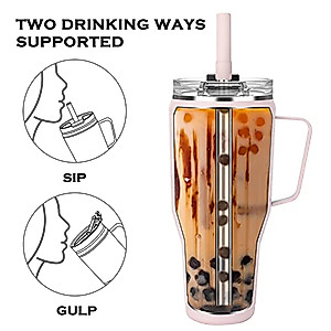 Zenbo 40 oz Tumbler with Handle and Straw Lid | Insulated Cup Reusable Stainless Steel Water Bottle Travel Mug Cupholder Friendly,Leak Proof,Dishwasher Safe