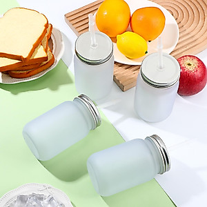 Zubebe 12 Pcs 14 oz Sublimation Glass Blanks Frosted Sublimation Glass Cups with Lids and Straws Glass Sublimation Wide Mouth Jar Tumbler Cups Mugs for Iced Coffee Beer Juice