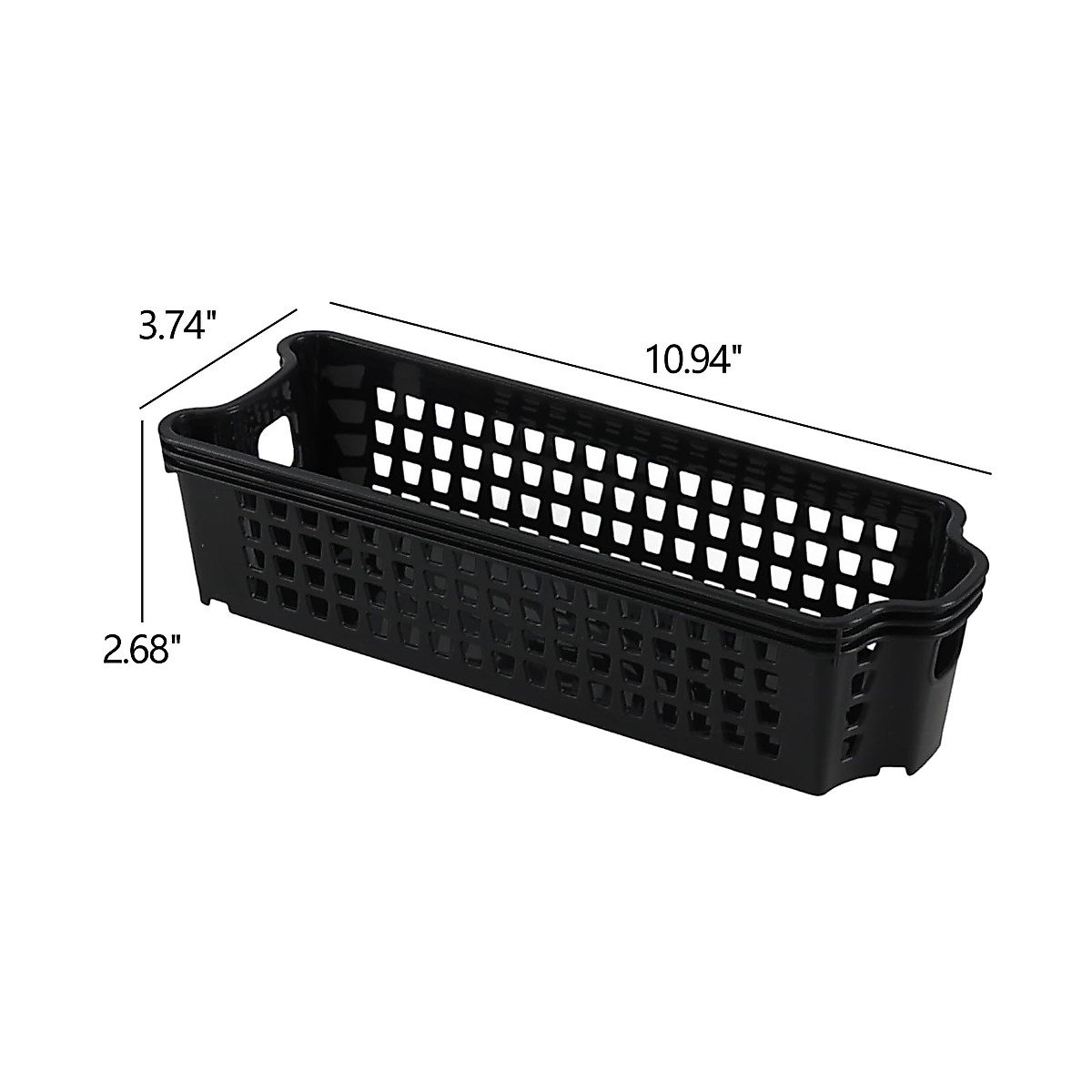 Morcte 12 Pack Narrow Plastic Storage Basket, Stacking Slim Plastic Baskets, Black