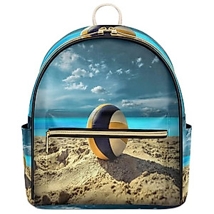 Volleyball Beach Mini Backpack Purse for Women, Sports Volleyball Leather Small Backpack Casual Travel Daypacks Shoulder Bag for Girls Teen