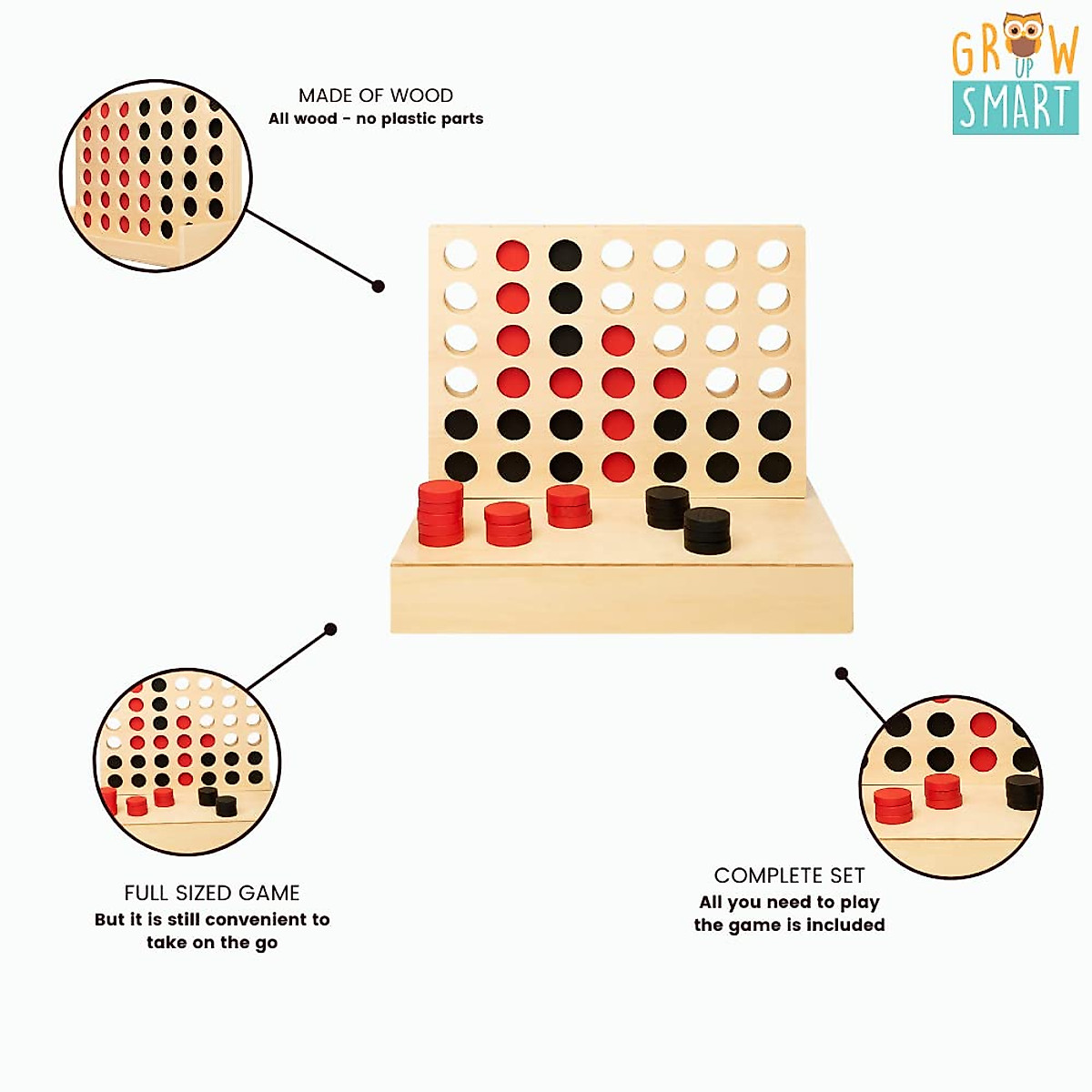 GrowUpSmart Four in A Row Game - Made from Wood