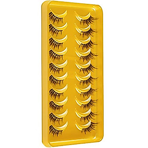 HICOCU Half False Eyelashes Clear Band Russian Strip Lashes D DD Curl Fluffy Mink Lashes Natural Wispy Mink Eye Lashes Pack Reusable Fake Eyelashes Extension 10 Pairs… (HAY-008S)