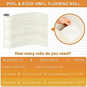 Oxdigi Vinyl Flooring Roll Peel and Stick - 15.7" x 118" (12.9 Sq.Ft) | Removable Self-Adhesive Wear-Resistant Vinyl Floor Tiles Wood Plank |Waterproof for Bathroom, Kitchen... | Whitewashed Oak