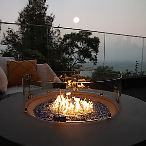 Elementi Plus Colosseo Natural Gas Fire Pit for Outside Outdoor Fire Pit Table Smokeless Firepit Concrete Round Fire Bowl Patio Heater Fireplace 60000 BTUs - Light Grey, 40.9 x 40.9 Inches