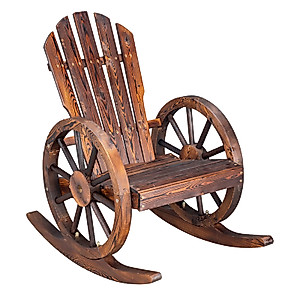 Ynredee Wooden Rocking Chair,Patio Rocker Chair with Slatted Design and Oversized Back Wagon Wheel Armrest for Porch,Poolside,Garden