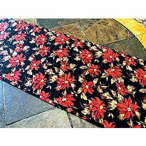 Quilted Holiday Table Runner, Jelly Roll Stripes, Rectangular, Reversible, Poinsettia Fabric, Christmas Decor, 100% Cotton