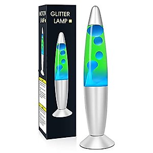 Lazzgan 13.8" Inch Motion Lamp, Beautiful Liquid Night Lights with Blue Wax in Green Liquid for Home, Office, Bedroom Decor, Mood Night Lamps for Sleep Relax Gifts for Kids Teens Adults