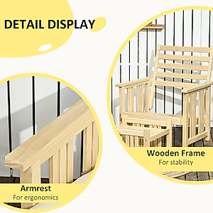 Outsunny 2-Piece Patio Furniture Set with 1 Armrest Single Chair and an Ottoman, Outdoor Wooden Chair with 4" Thick Padded Cushions for Backyard, Porch, and Poolside, Beige