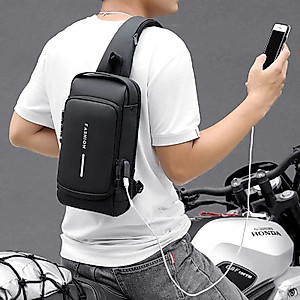USB Charging Sport Sling Anti-Theft Shoulder Bag, Waterproof Anti Theft Sling Bag, Crossbody Bags Chest Daypack