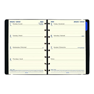 Filofax Weekly Planner, 12 Months, January to December, 2024, Twin-Wire Binding, Bilingual, 8.25" x 5.75", Black (C1851401-24)