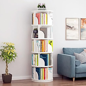 Nisorpa 5 Tier Rotating Bookshelf, 360° Revolving Bookcase Rotating Stackable Shelves Floor-Standing Storage Display Rack Used in Bedrooms Living Rooms Study Office (63"x18"x18")