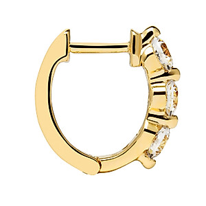 Everyday Elegance 14K Solid Yellow Gold Earrings Round Cut Huggie Hoop 3-Stone Cubic Zirconia .50 CTW With Gift Box