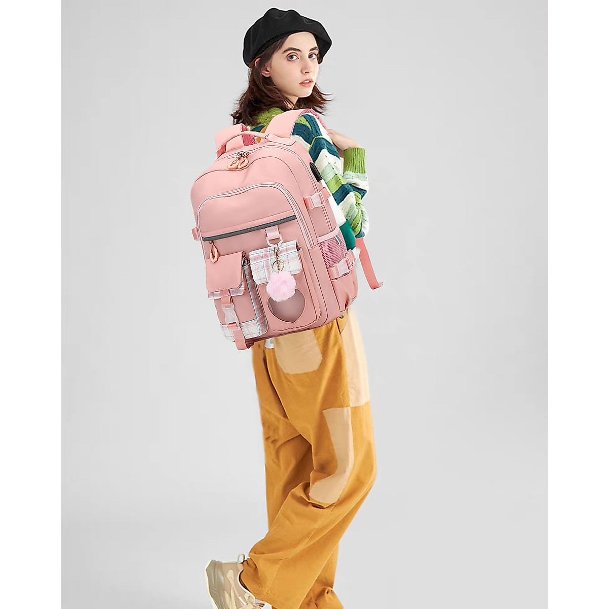 Makukke School Backpack for Girls, School Bag Kids Elementary College Backpacks Bookbags for Teen Girls Women Students Travel Daypack, Pink Backpack