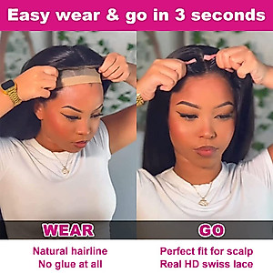 CHEETAHBEAUTY Straight Glueless Wigs Human Hair Pre Plucked 5x5 HD Lace Closure Wigs Human Hair for Black Women Pre Cut Lace for Beginners With Baby Hair 220% Density(18inch)