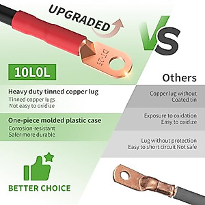 10L0L 4 AWG 25-Inch Battery Cables Set, 2ft Power Battery Inverter Cable for Car Golf Cart Marine Solar RV Motorcycle, 4 Gauge x 2ft