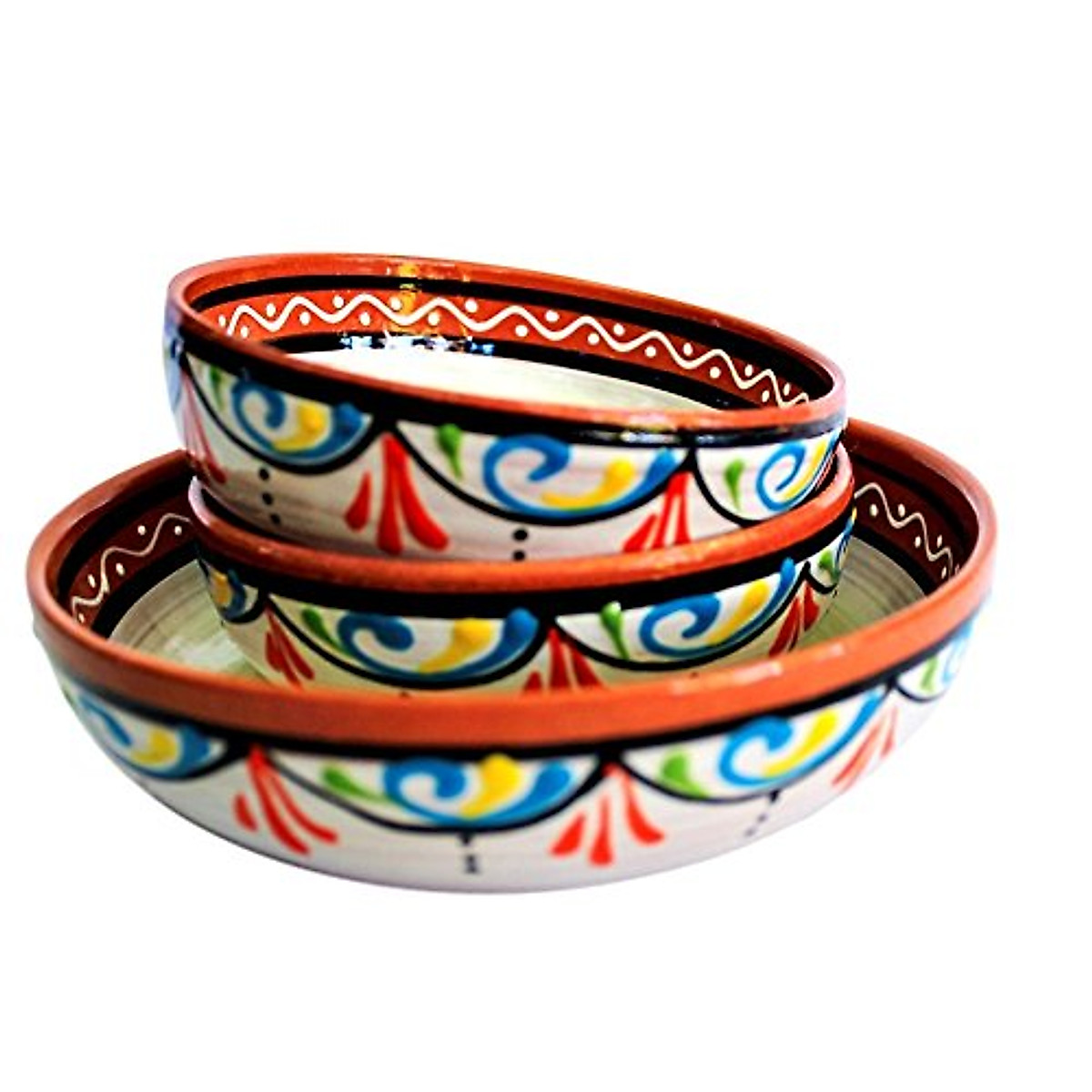 Canyon Cactus Ceramics Spanish Terracotta Set Of 3 Small Dipping Bowls, White