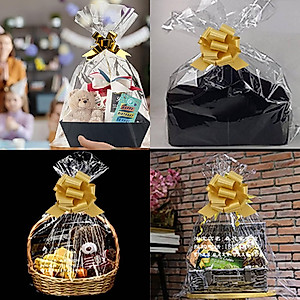 Amsthow Large Cellophane Basket Wrap Bags 22 x 32-inch Clear Basket Wrap Bags 10CT Basket Cellophane Wrap Gift Bags Plastic with Bows for Gift Baskets Weddings (22 x 32-inch