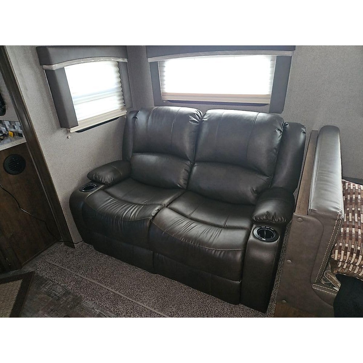 RecPro Charles 58" Powered Double RV Wall Hugger Recliner Sofa RV Loveseat with Upgraded 2023 Fabric (Gunmetal)