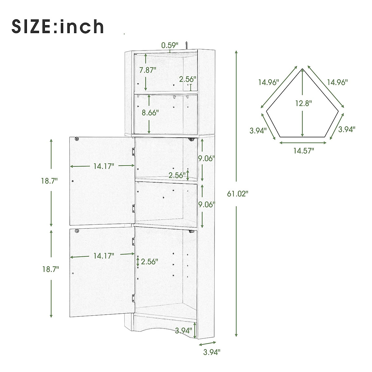 Home Freestanding Storage Cabinet with Five Tier Shelves, Tall Slim Cabinet, Free Standing Linen Tower, Corner Cabinet, Skinny Shelf Cabinet, Bathroom Cabinet Tall Skinny Shelf, Black