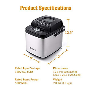 Briskind 19-in-1 Compact Bread Maker Machine, 1.5 lb / 1 lb Loaf Small Breadmaker with Carrying Handle, Including Gluten Free, Dough, Jam, Yogurt Menus, Bake Evenly, Automatic Keep Warm, 3 Crust Color
