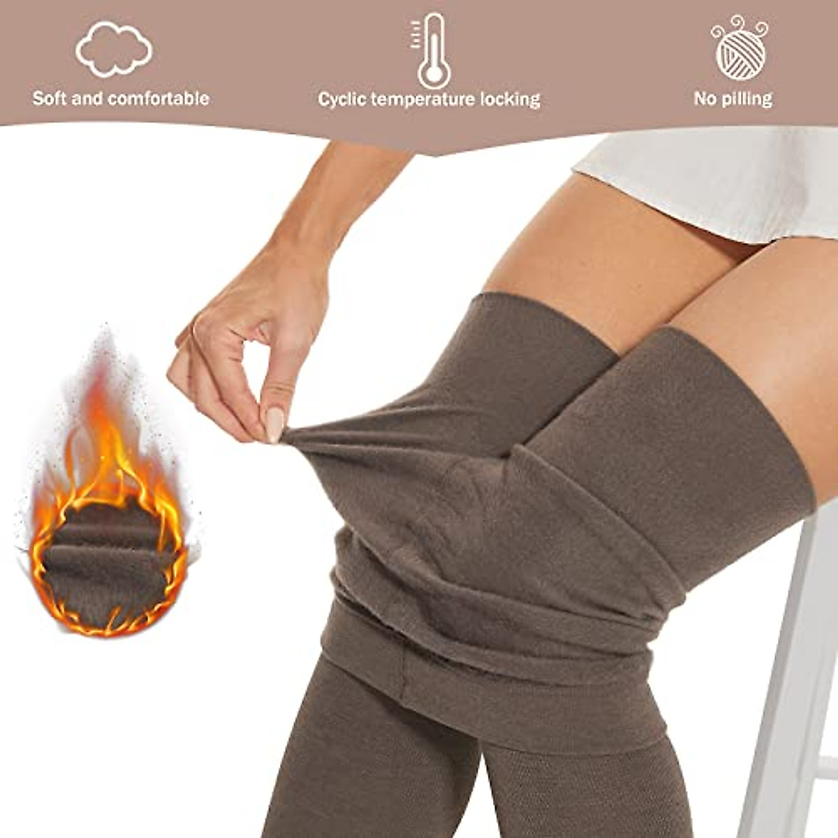 Fleece Lined Tights Women Winter Thermal Warm Leggings for Women Thick Tights Slimmer Opaque Pantyhose Buckwheat color One Size
