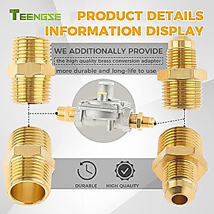 TEENGSE 1/2" Natural Gas and Liquefied Interchange Pressure Regulator, Natural Gas Pressure Regulator with 2 Brass 1/2" NPT conversion adapter for NG/LPG Applications