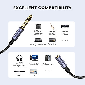MOSWAG 6.35mm 1/4 inch to 3.5mm 1/8 inch Headphone Jack Adapter 3.28FT/1Meter,1/8 Female to 1/4 Male Extension Cable,3.5 to 6.35 Audio Cable for Mixer Guitar Piano Amplifier Speaker and More